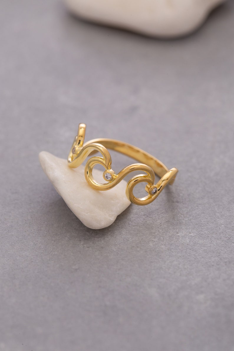 14K Solid Gold Wave Ring, Sterling Silver Wave Ring, Ocean Wave Ring ...