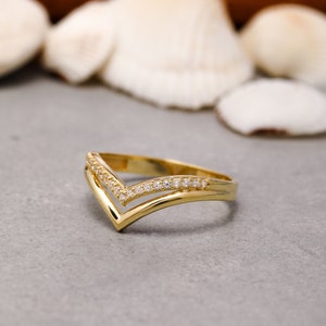 14K Solid Gold V Ring, 925 Sterling Silver V Ring, Chevron Ring, Curved ...