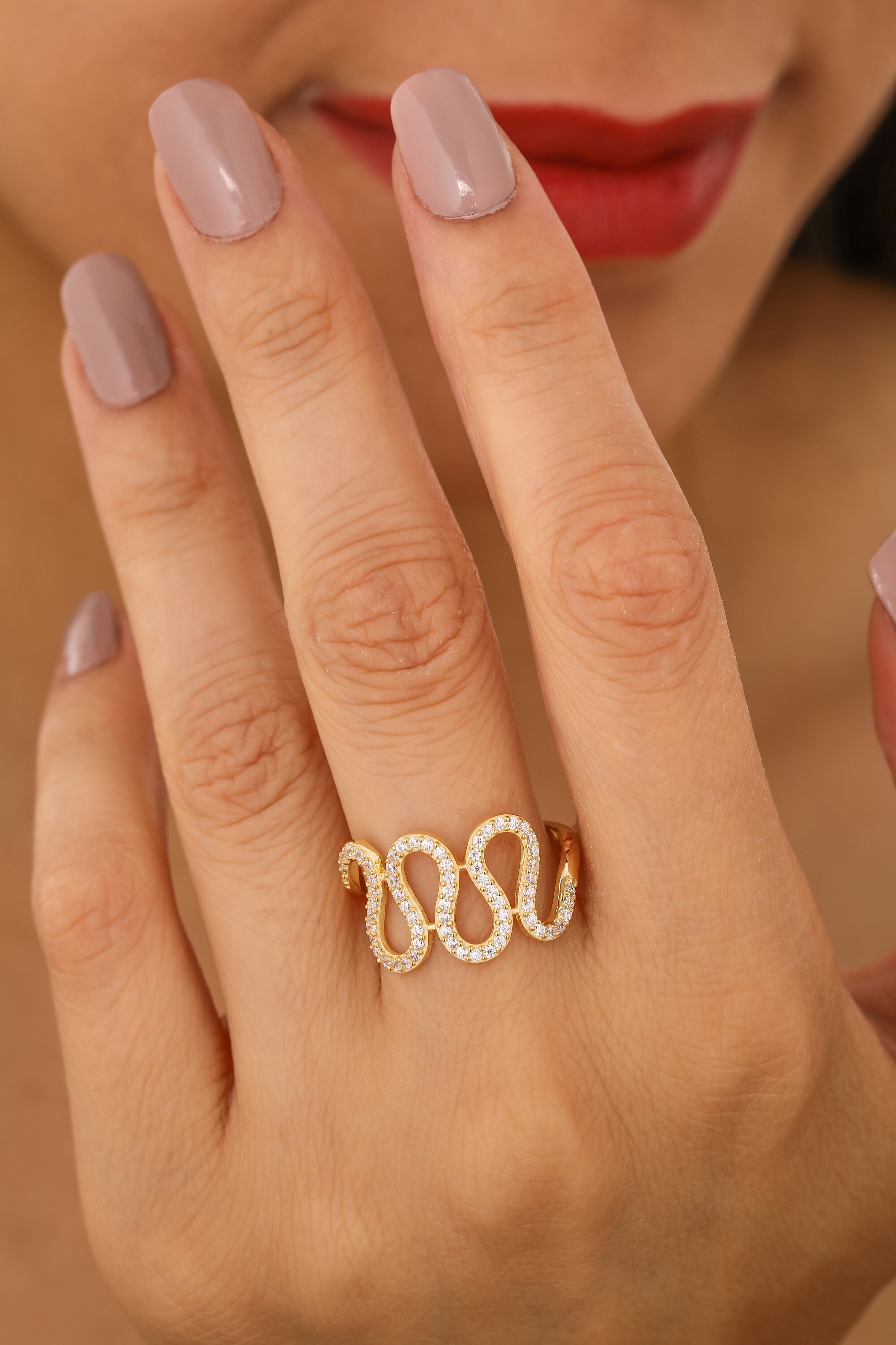 14K Solid Gold Zig Zag Ring 925 Sterling Silver Zig Zag Ring - Etsy