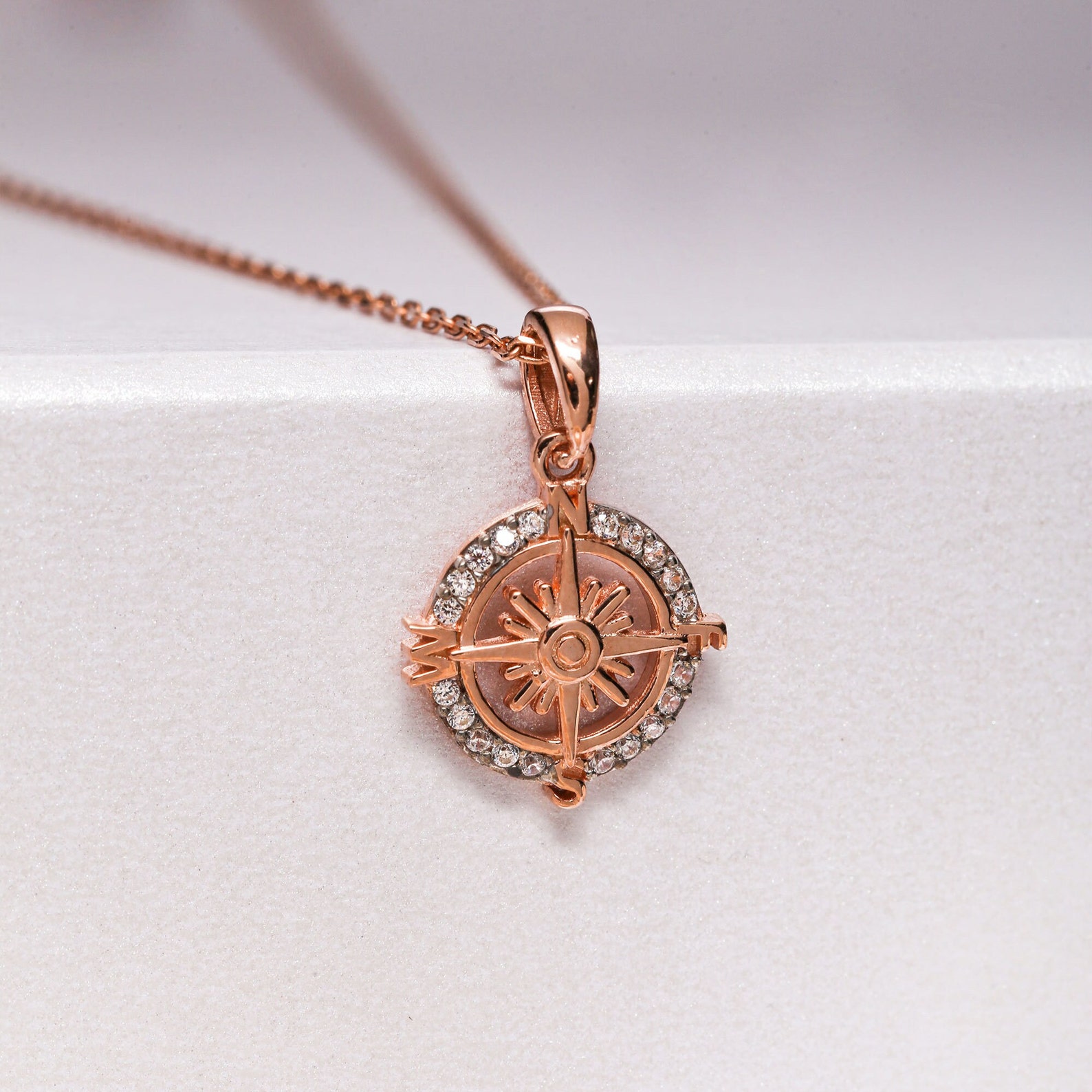 14K Solid Gold Compass Necklace, Sterling Silver Compass Necklace ...