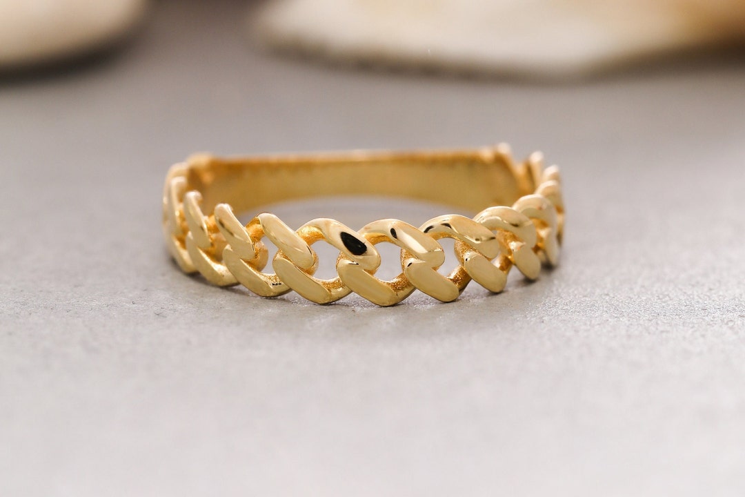 14K Solid Gold Chain Ring, Sterling Silver Chain Ring, Gourmet Ring ...