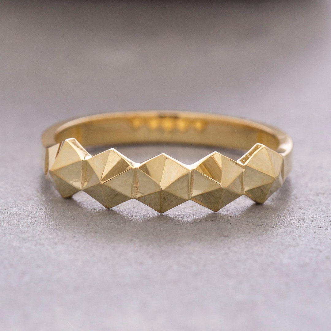 14K Solid Gold Geometric Faceted Ring, 925 Sterling Silver Geometric ...