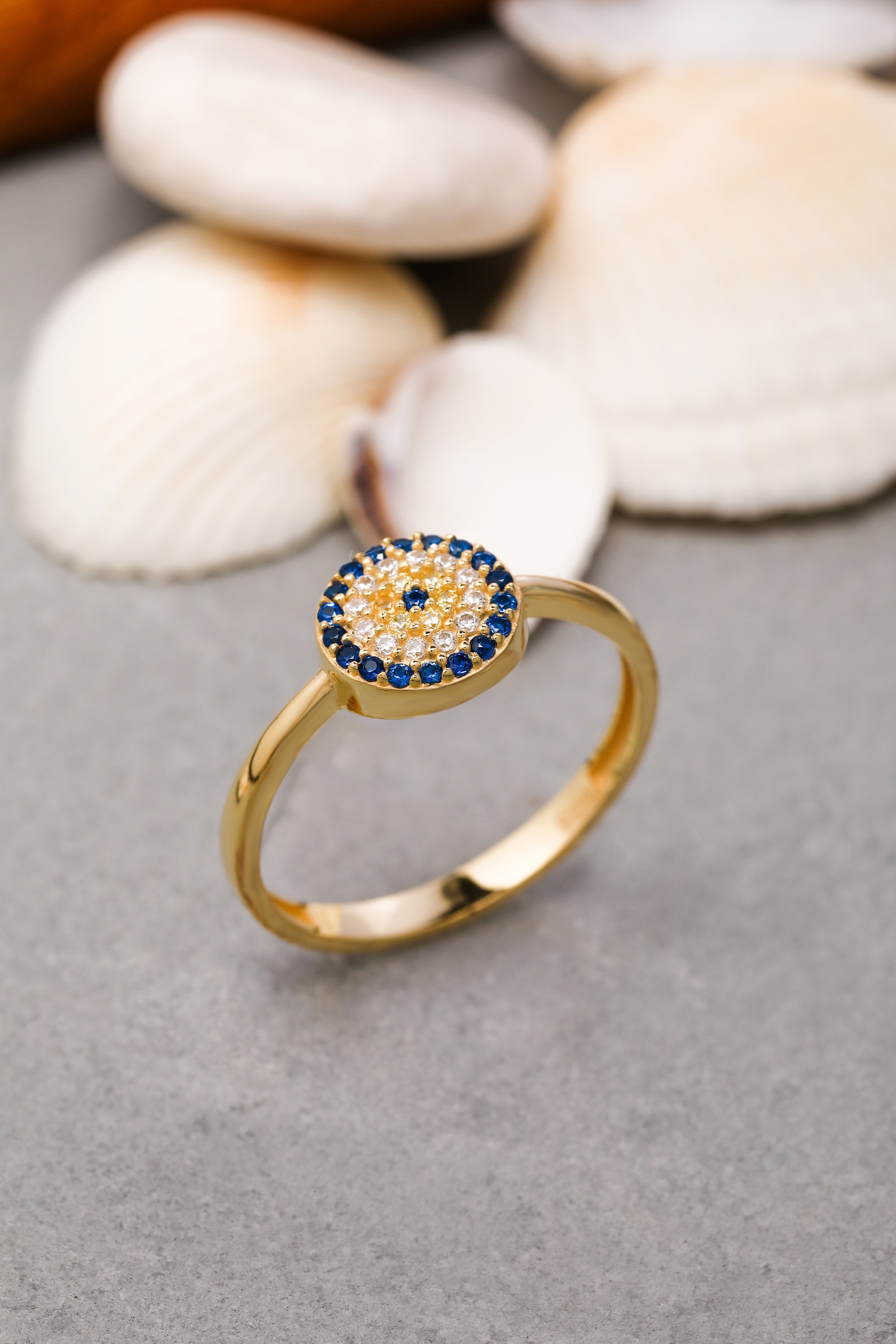 14K Solid Gold Evil Eye Ring Sterling Silver Evil Eye Ring - Etsy