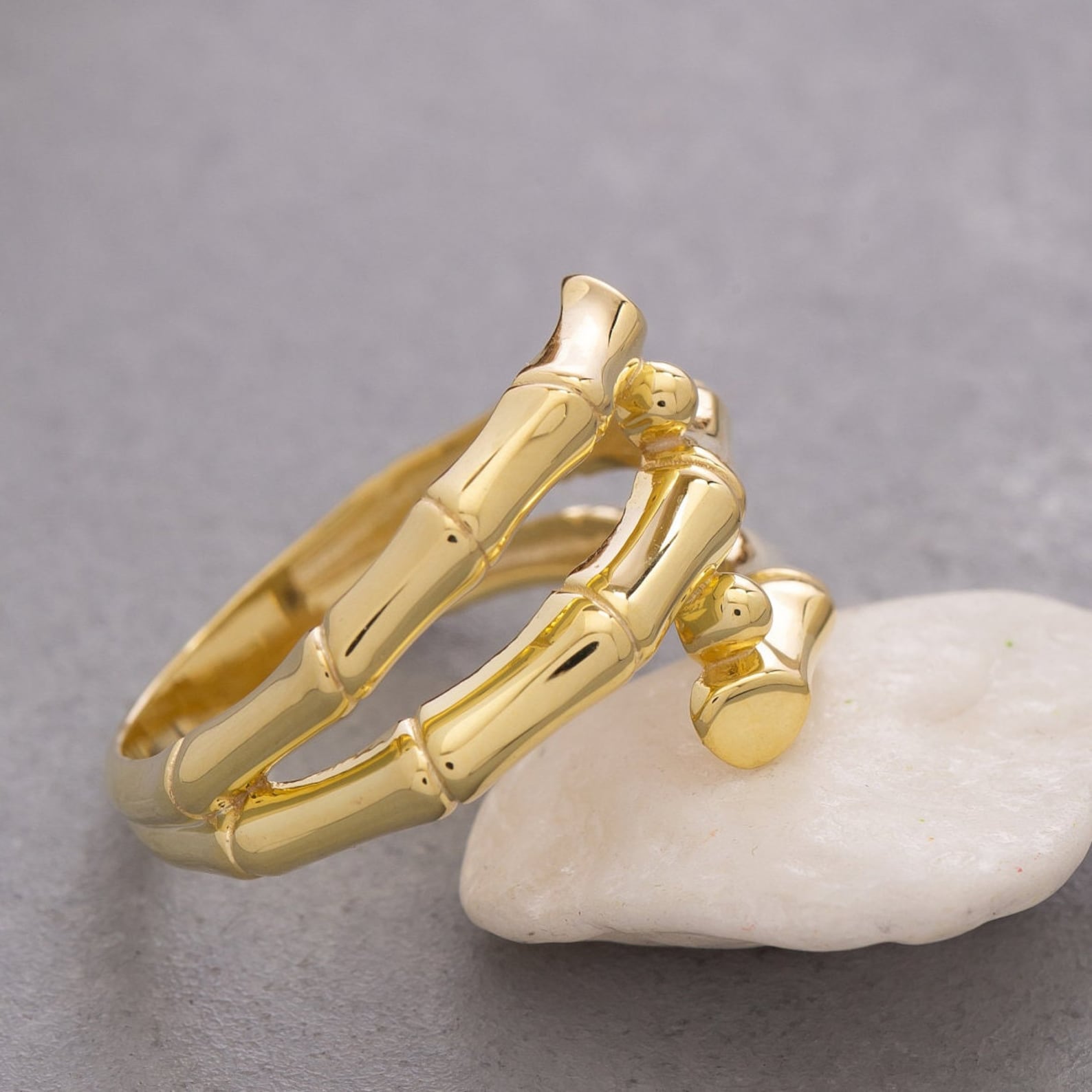 Big Bamboo Ring 14K Solid Gold Bamboo Ring 925 Sterling - Etsy