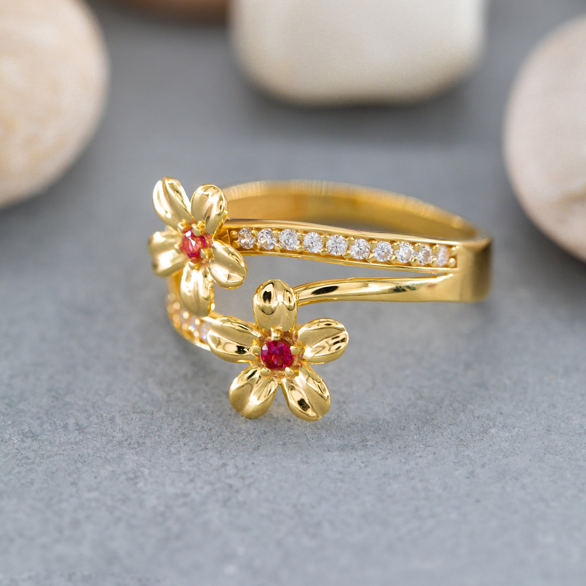 14K Solid Gold Daisy Ring, 925 Sterling Silver Daisy Ring, Flower Ring ...