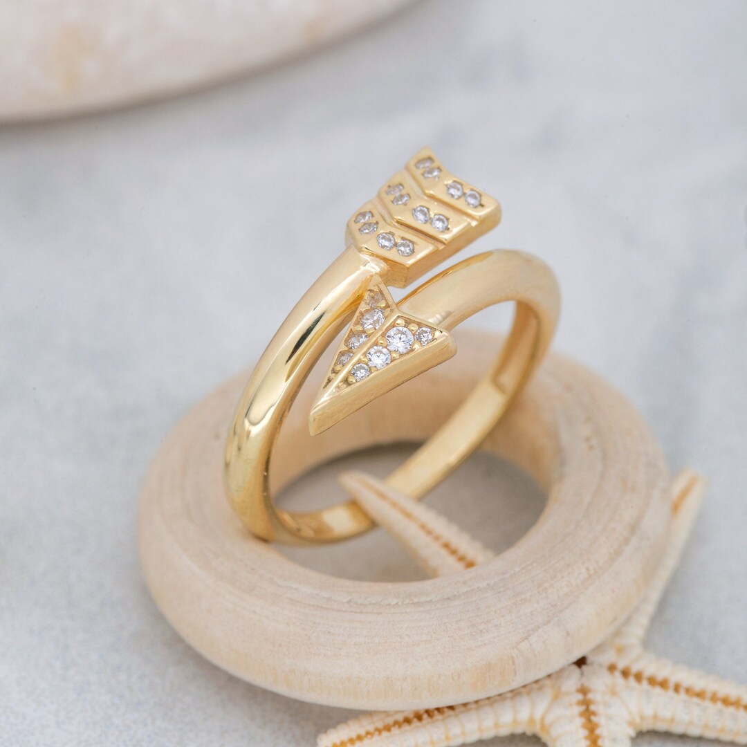 14K Solid Gold Arrow Ring, 925 Sterling Silver Arrow Ring, Handmade ...