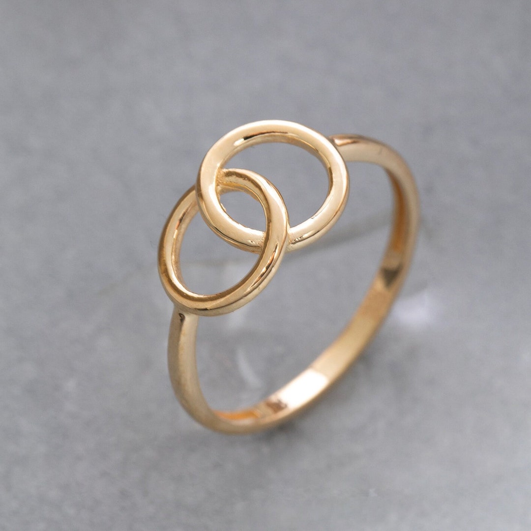 14K Solid Gold Interwined Circles Ring, 925 Sterling Silver Interwined Circles Ring, Mother's ...