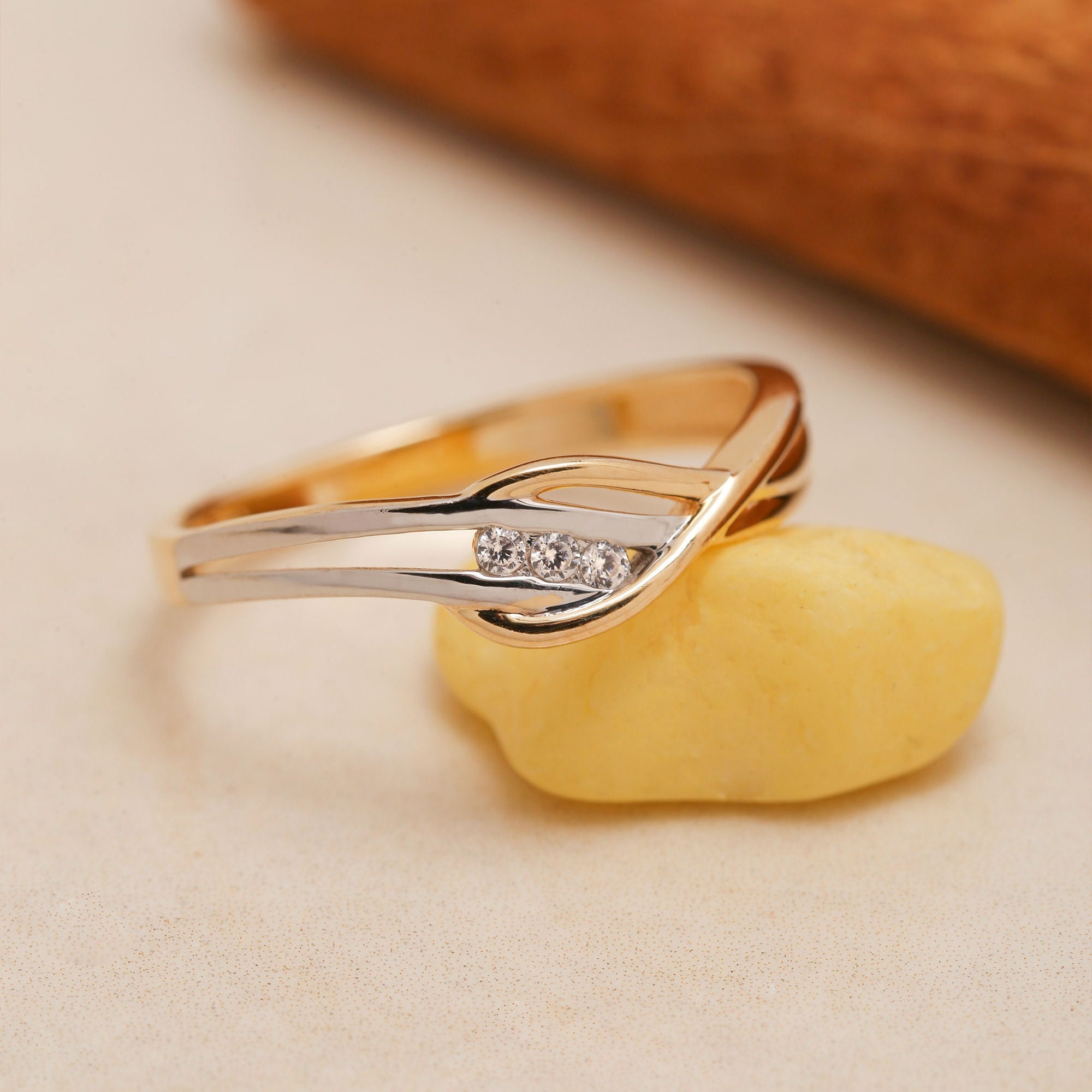 14K Solid Gold 2 Tone Ring 925 Sterling Silver 2 Tone Ring - Etsy