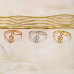 14K Solid Gold Treble Clef Ring, 925 Sterling Silver Treble Clef Ring, Musical Note Ring ...