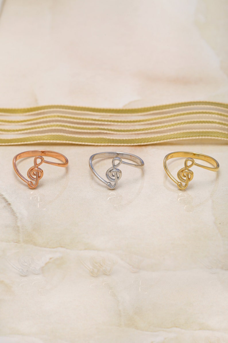 14K Solid Gold Treble Clef Ring, 925 Sterling Silver Treble Clef Ring, Musical Note Ring ...