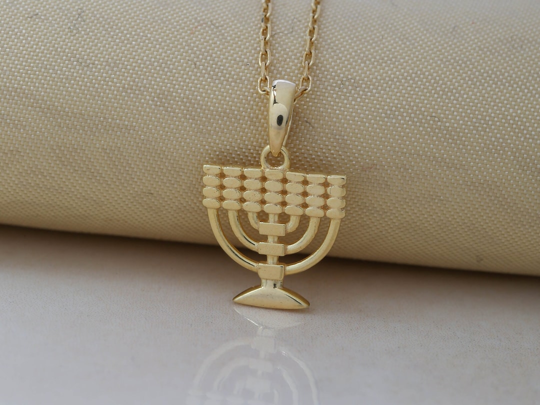 14K Solid Gold Jerusalem Menorah Necklace, Sterling Silver Jerusalem ...