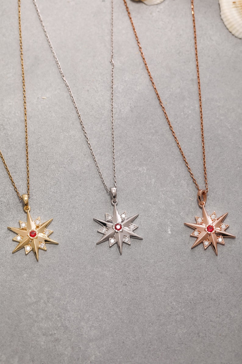 14K Solid Gold North Star Necklace, Sterling Silver North Star Necklace ...