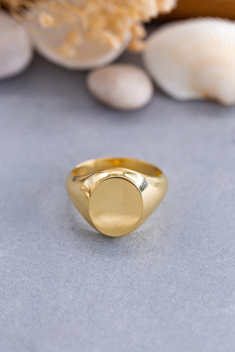 14K Solid Gold Oval Signet Ring Sterling Silver Oval Signet - Etsy