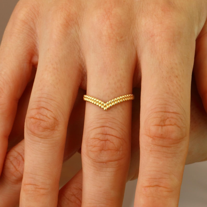 Bubble Chevron Ring, 14K Solid Gold V Ring, 925 Sterling Silver V Ring ...