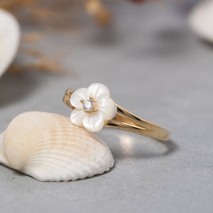 14K Solid Gold Magnolia Flower Ring, 925 Sterling Silver Magnolia ...