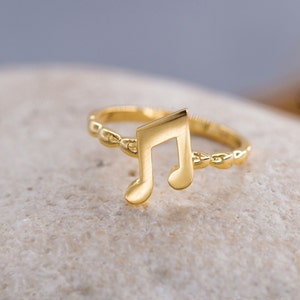 14K Solid Gold Musical Note Ring, Sterling Silver Musical Note Ring ...