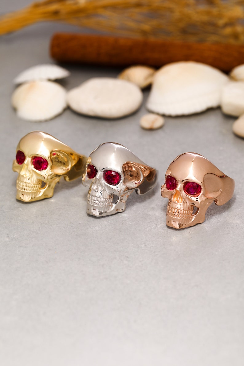 14K Solid Gold Skull Ringsterling Silver Skull Ring Cubic - Etsy