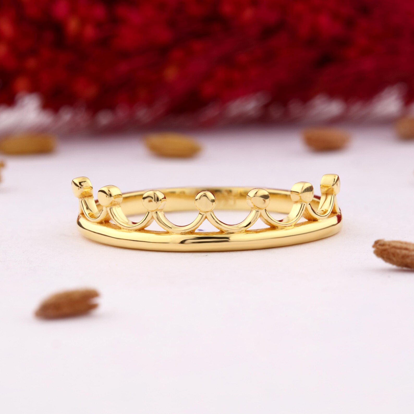 14K Solid Gold Thin Crown Ring, 925 Sterling Silver Thin Crown Ring ...