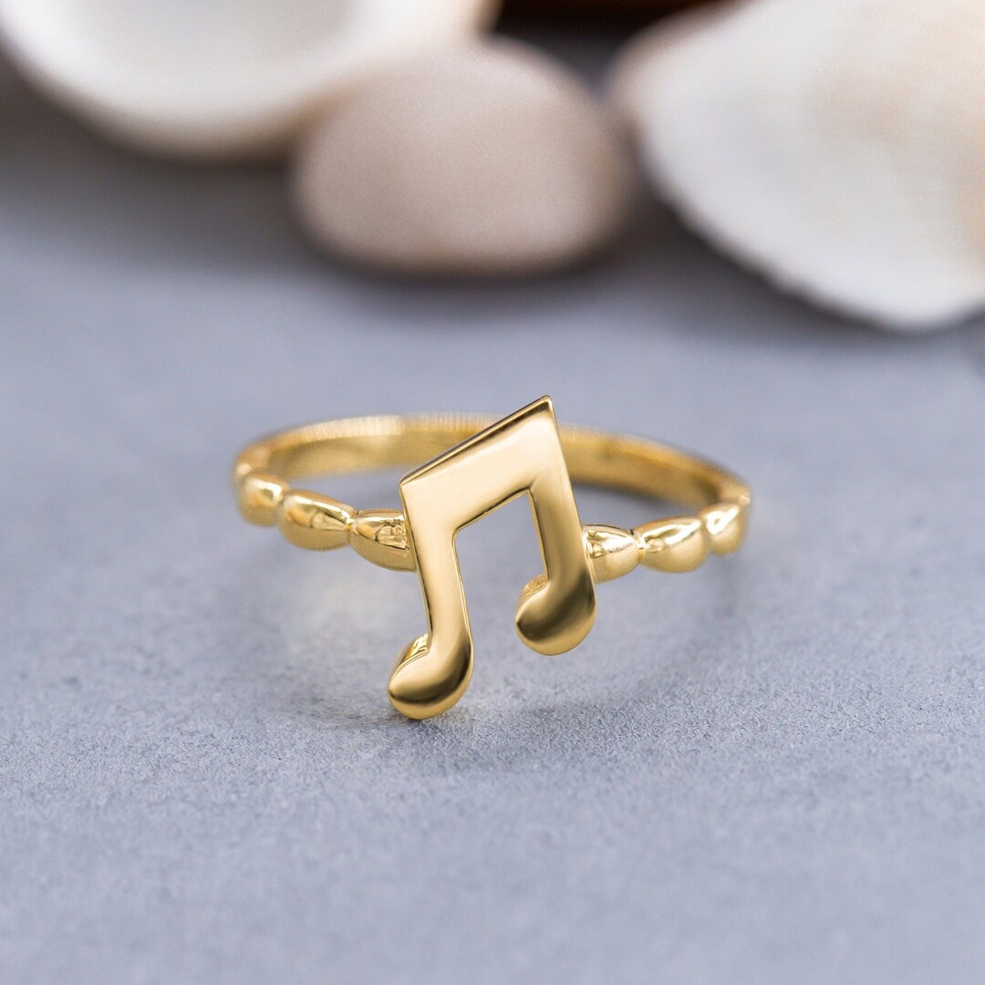 14K Solid Gold Musical Note Ring, Sterling Silver Musical Note Ring ...