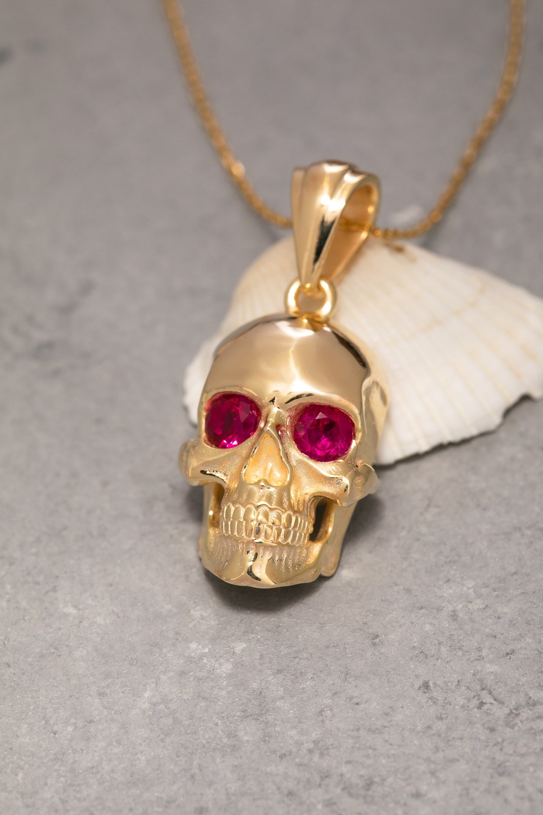 14K Solid Gold Skull Necklace, 925 Sterling Silver Skull Necklace, CZ Stone Skull Necklace ...