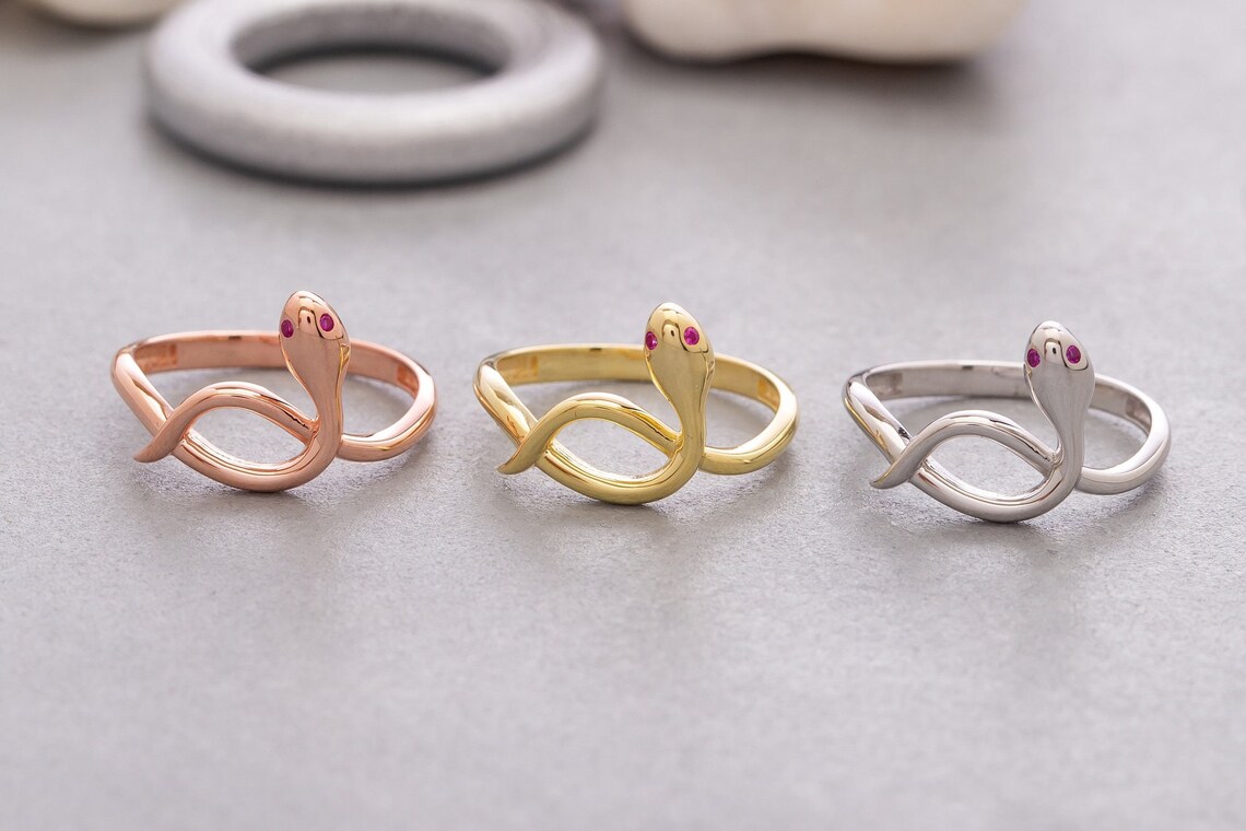 14K Solid Gold Snake Ring 925 Sterling Silver Snake Ring | Etsy