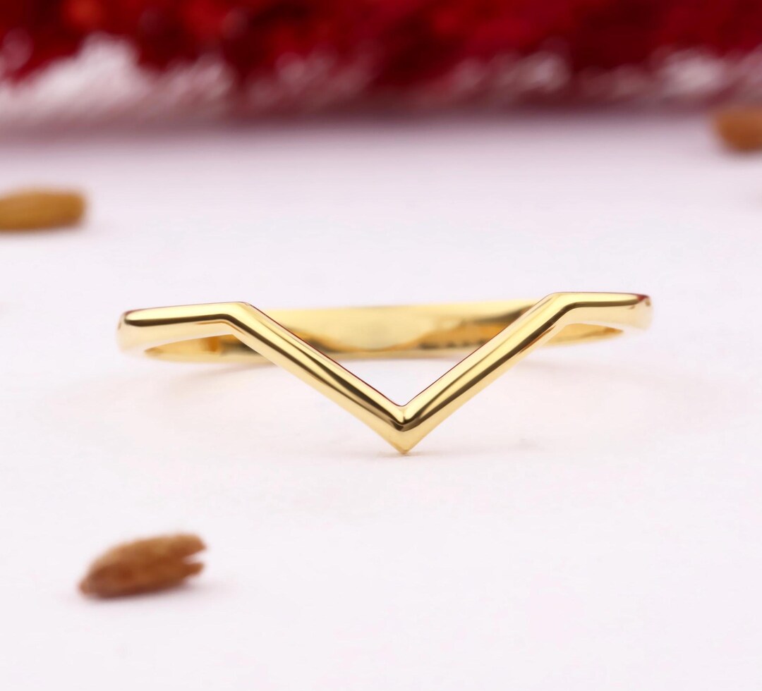14K Solid Gold V Ring, Sterling Silver V Ring, Chevron Ring, Curved ...