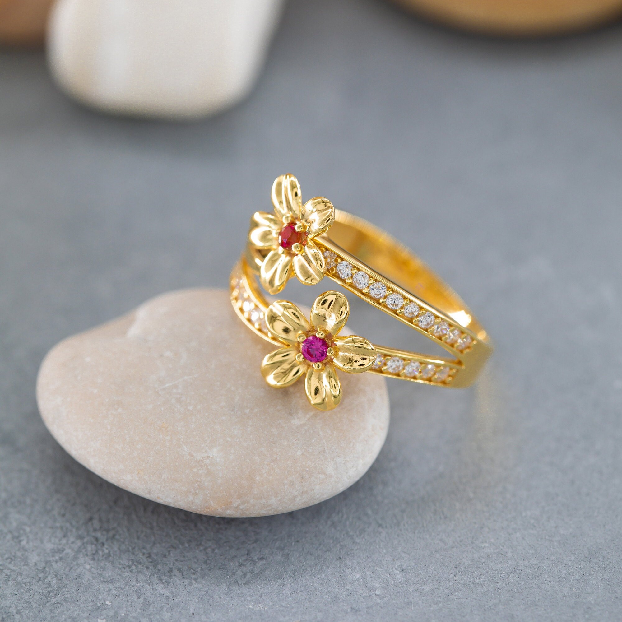 14K Solid Gold Daisy Ring 925 Sterling Silver Daisy Ring - Etsy