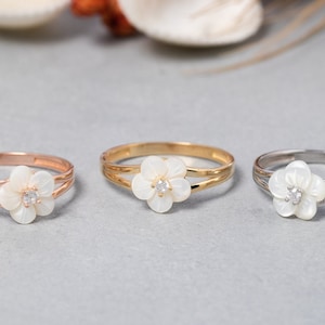 14K Solid Gold Magnolia Flower Ring, 925 Sterling Silver Magnolia ...