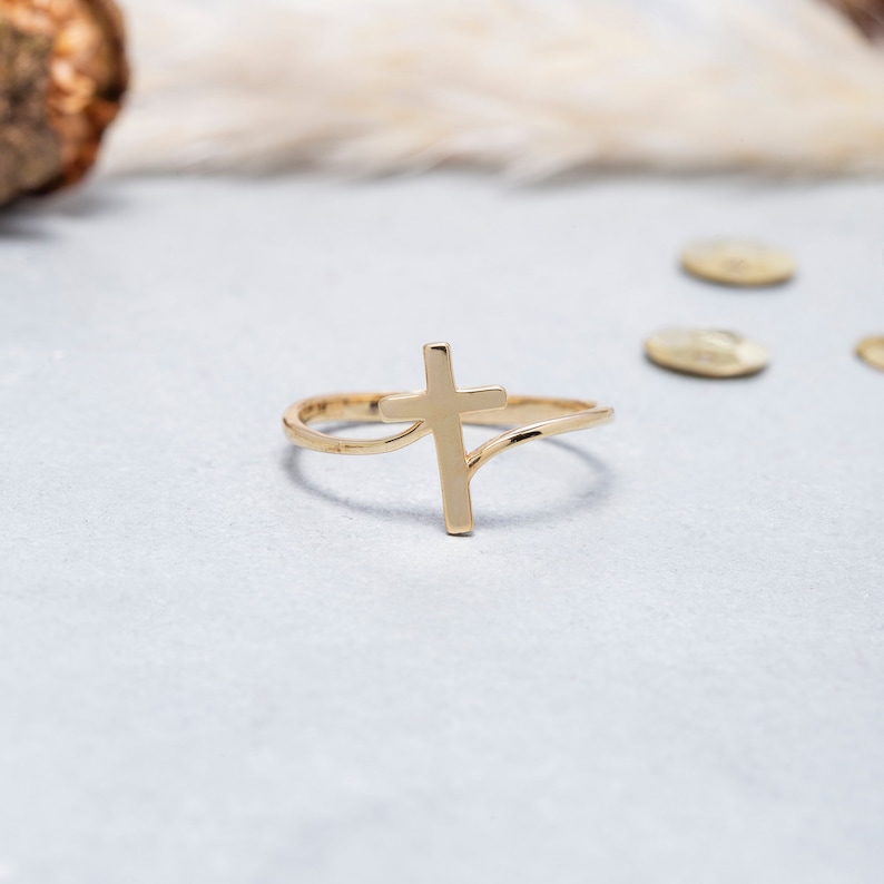 14K Solid Gold Cross Ring, 925 Sterling Silver Cross Ring, Elegant ...