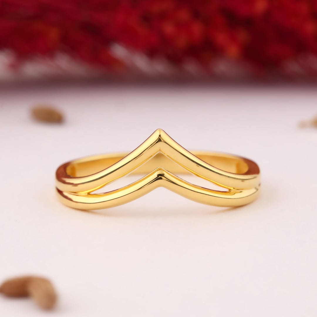 14K Solid Gold V Ring, 925 Sterling Silver V Ring, Chevron Ring, Curved ...