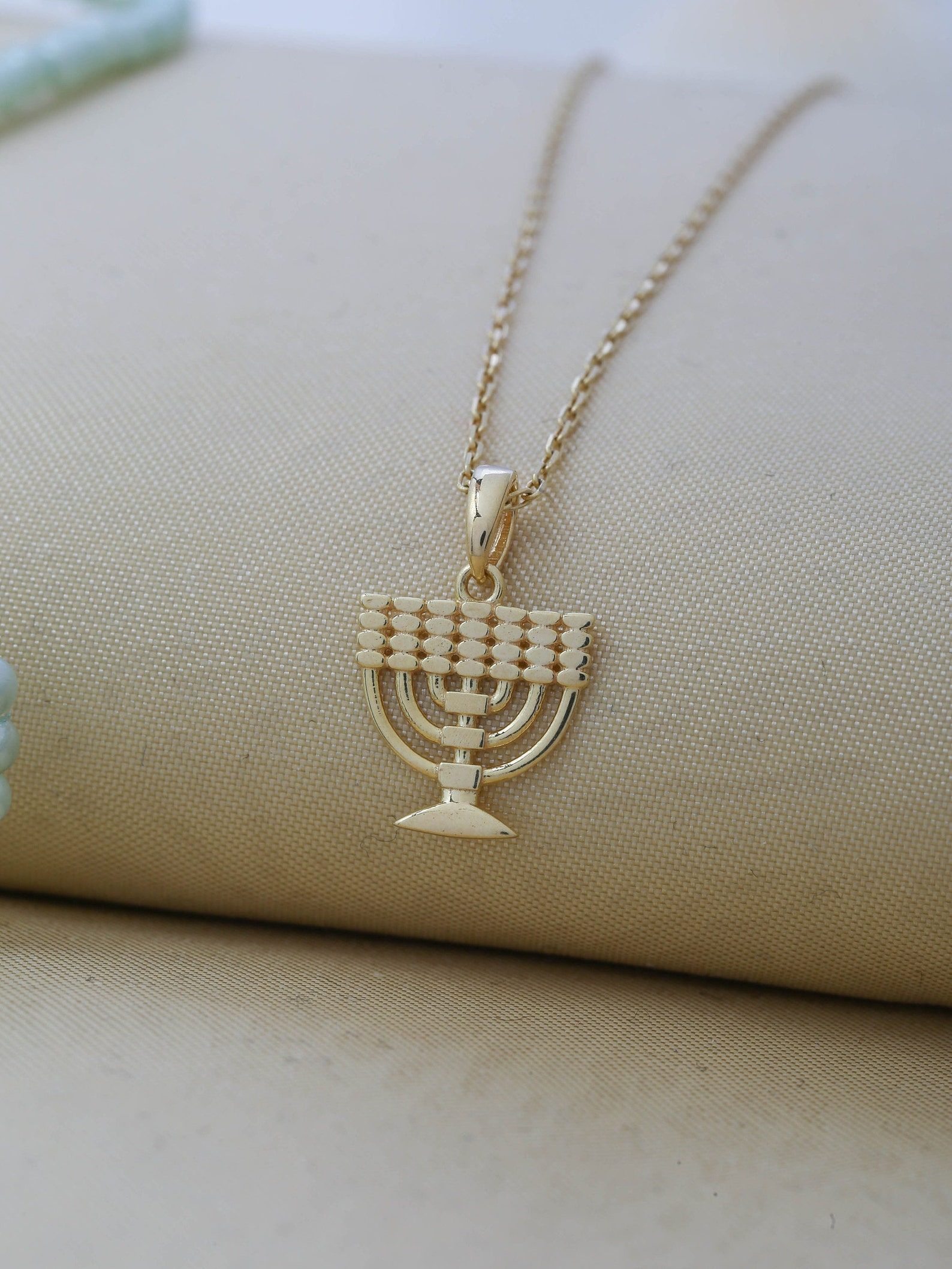 14K Solid Gold Jerusalem Menorah Necklace Sterling Silver | Etsy