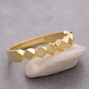 14K Solid Gold Geometric Faceted Ring, 925 Silver Geometric Faceted ...