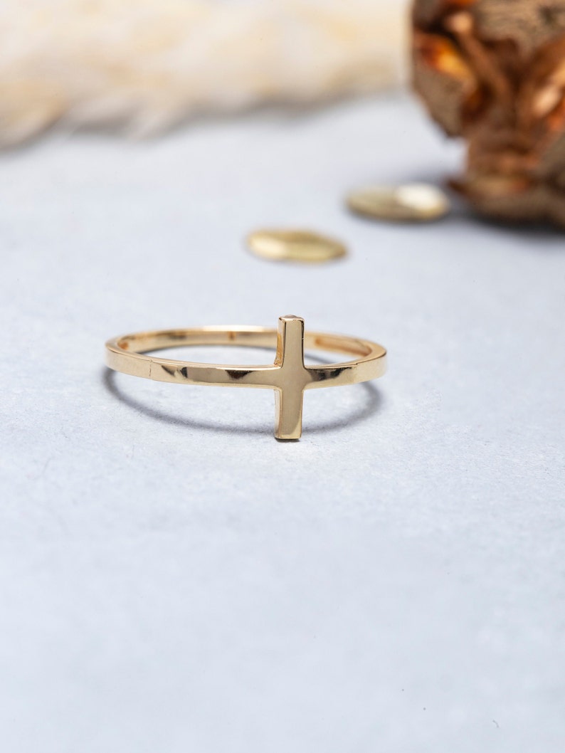 Elegant Cross Ring 14K Solid Gold Cross Ring 925 Sterling - Etsy
