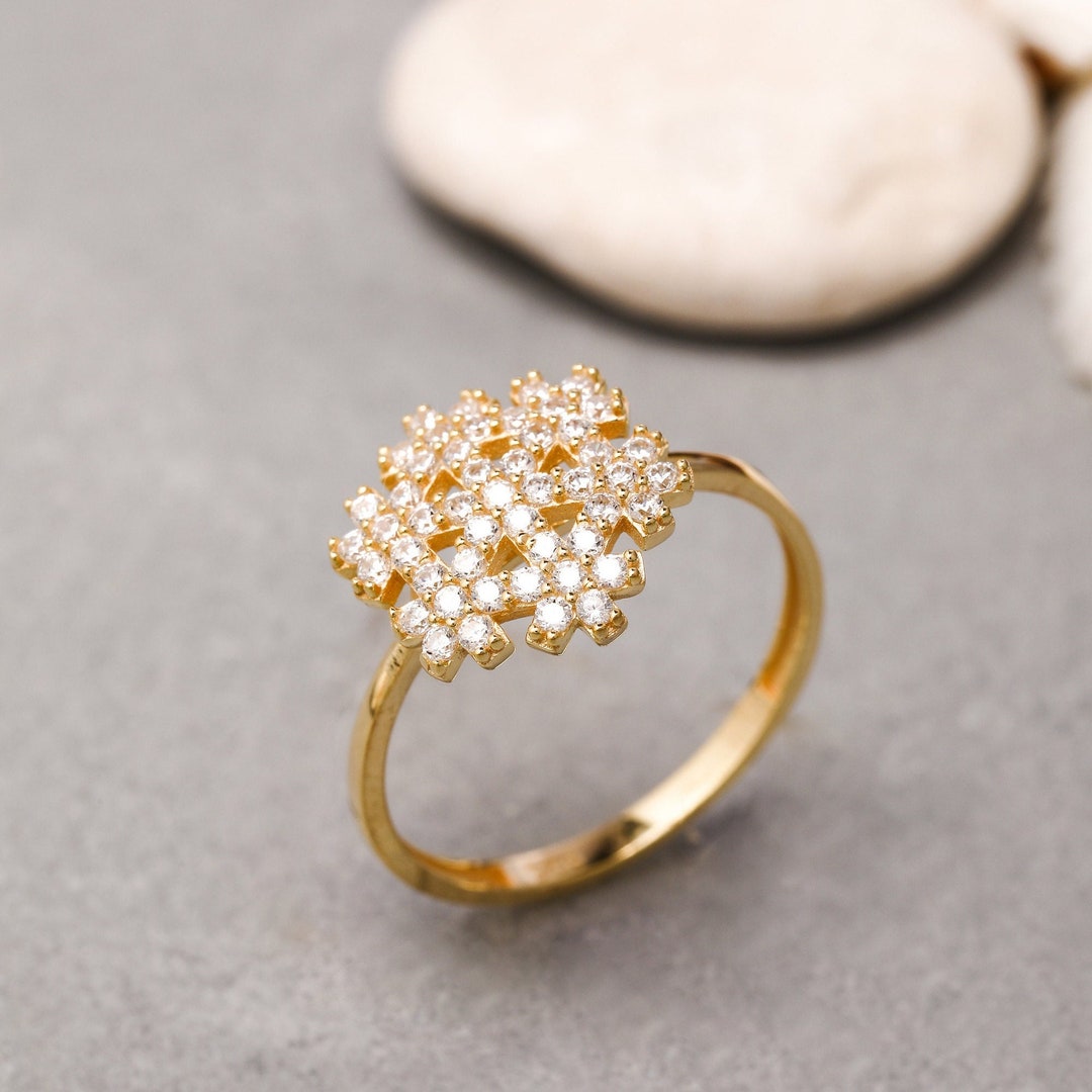 14K Solid Gold Snowflake Ring, 925 Sterling Silver Snowflake Ring ...
