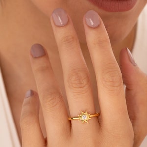 14K Solid Gold Sun Ring, Sterling Silver Sun Ring, Birthstone Ring ...