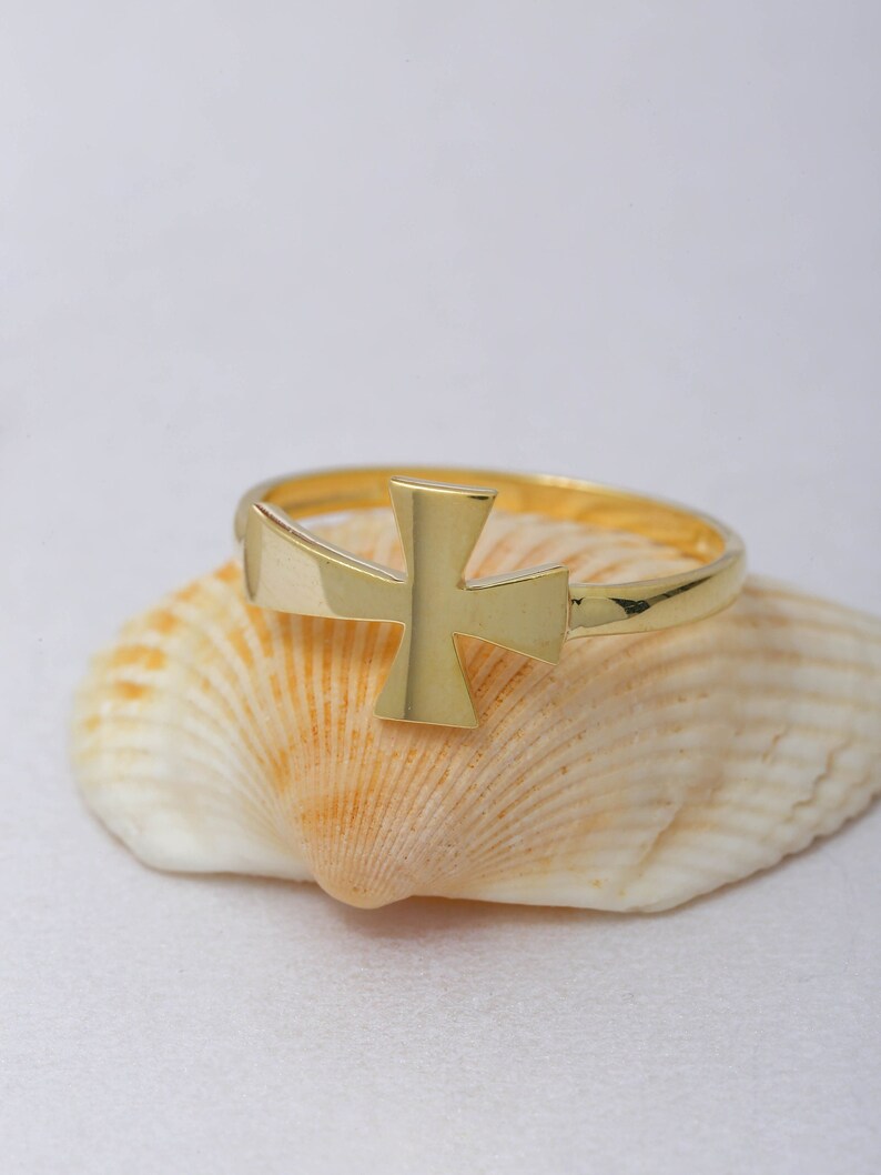 14K Solid Gold Cross Ring 925 Sterling Silver Cross Ring - Etsy