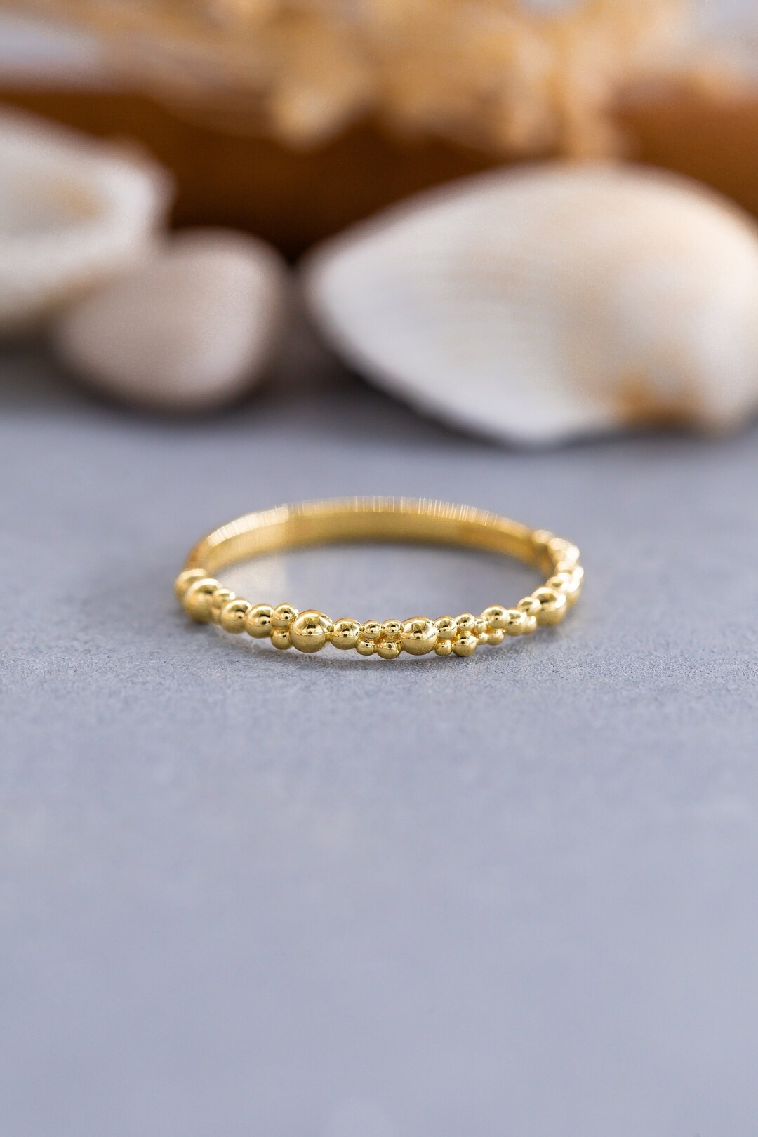 14K Solid Gold Bubble Ring, 925 Sterling Silver Bubble Ring, Bead Ring ...