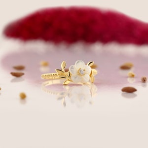 14K Solid Gold Magnolia Flower Ring, 925 Sterling Silver Magnolia ...