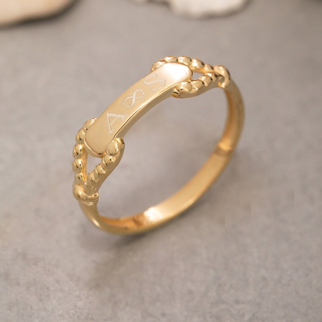 14K Solid Gold Name Ring, Sterling Silver Name Ring, Signet Ring, Personalized Ring, Stackable ...