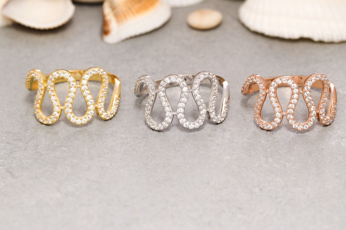 14K Solid Gold Zig Zag Ring 925 Sterling Silver Zig Zag Ring - Etsy