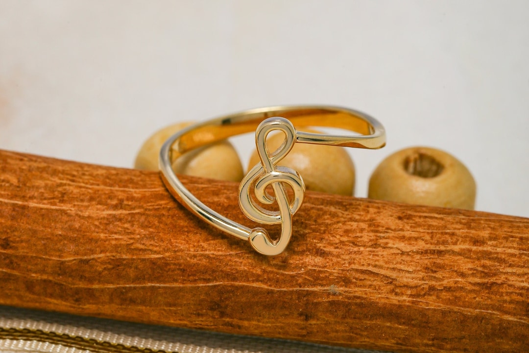 14K Solid Gold Treble Clef Ring, 925 Sterling Silver Treble Clef Ring ...