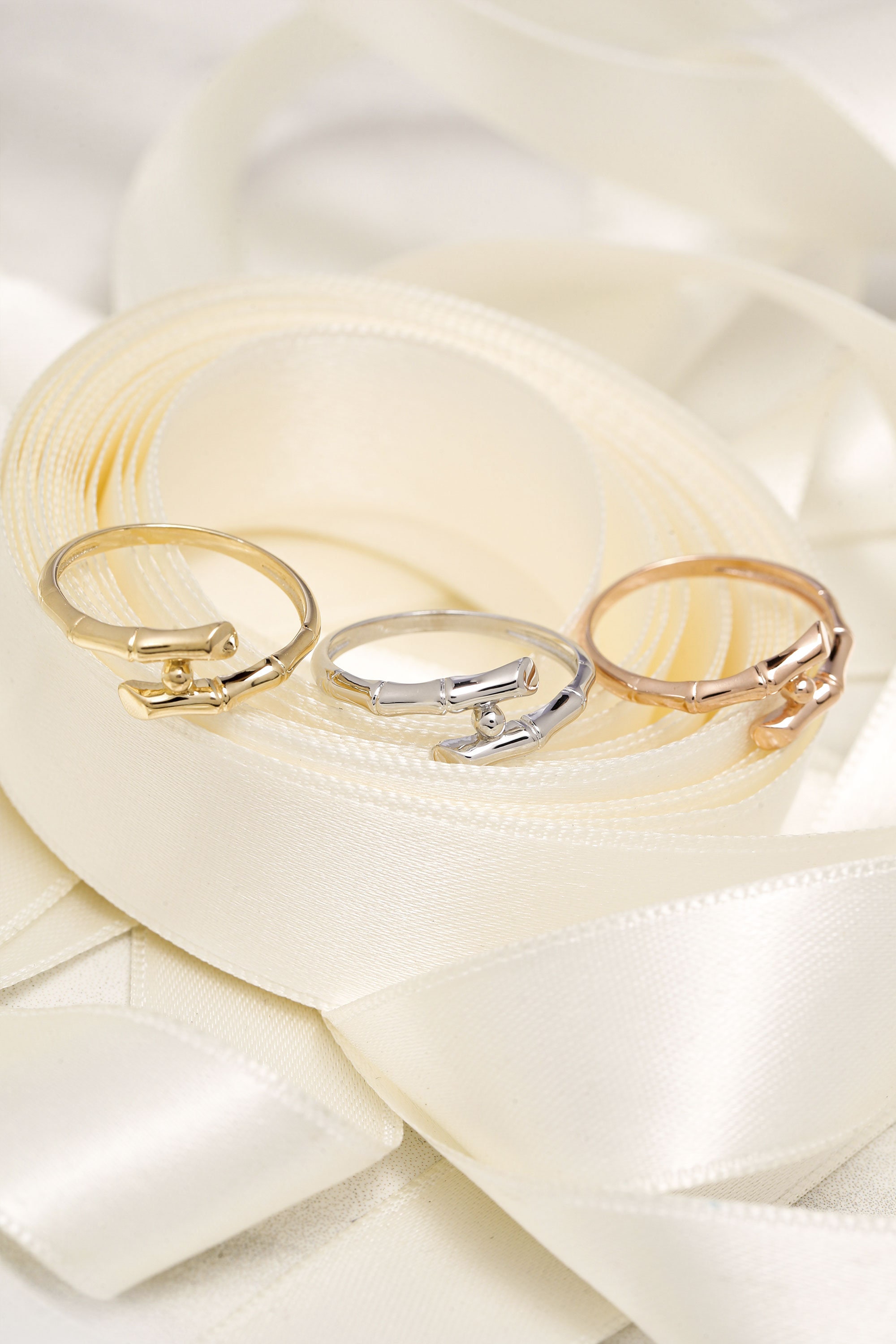 14K Solid Gold Bamboo Ring 925 Sterling Silver Bamboo Ring - Etsy