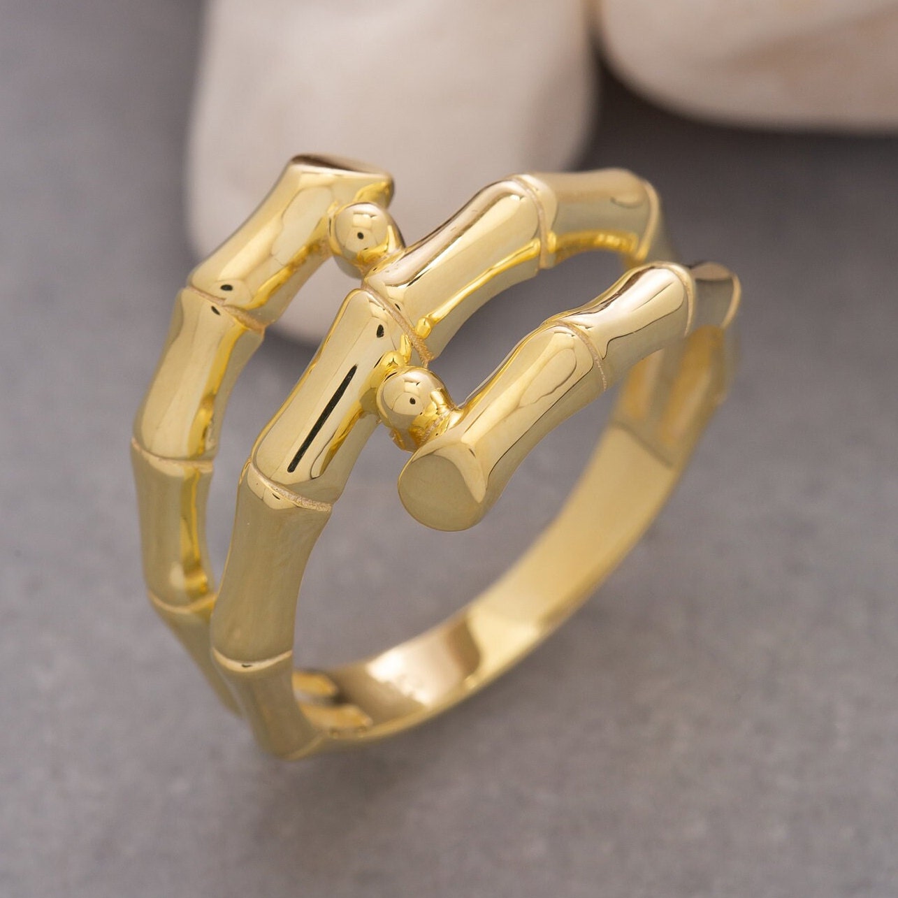 Big Bamboo Ring 14K Solid Gold Bamboo Ring 925 Sterling - Etsy