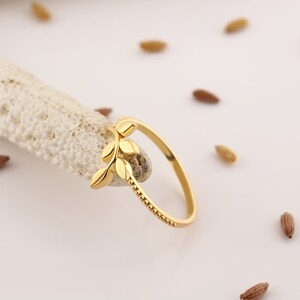 14K Solid Gold Leaf Ring, 925 Sterling Silver Leaf Ring, Handmade Nature Jewelry, Mother's Day ...