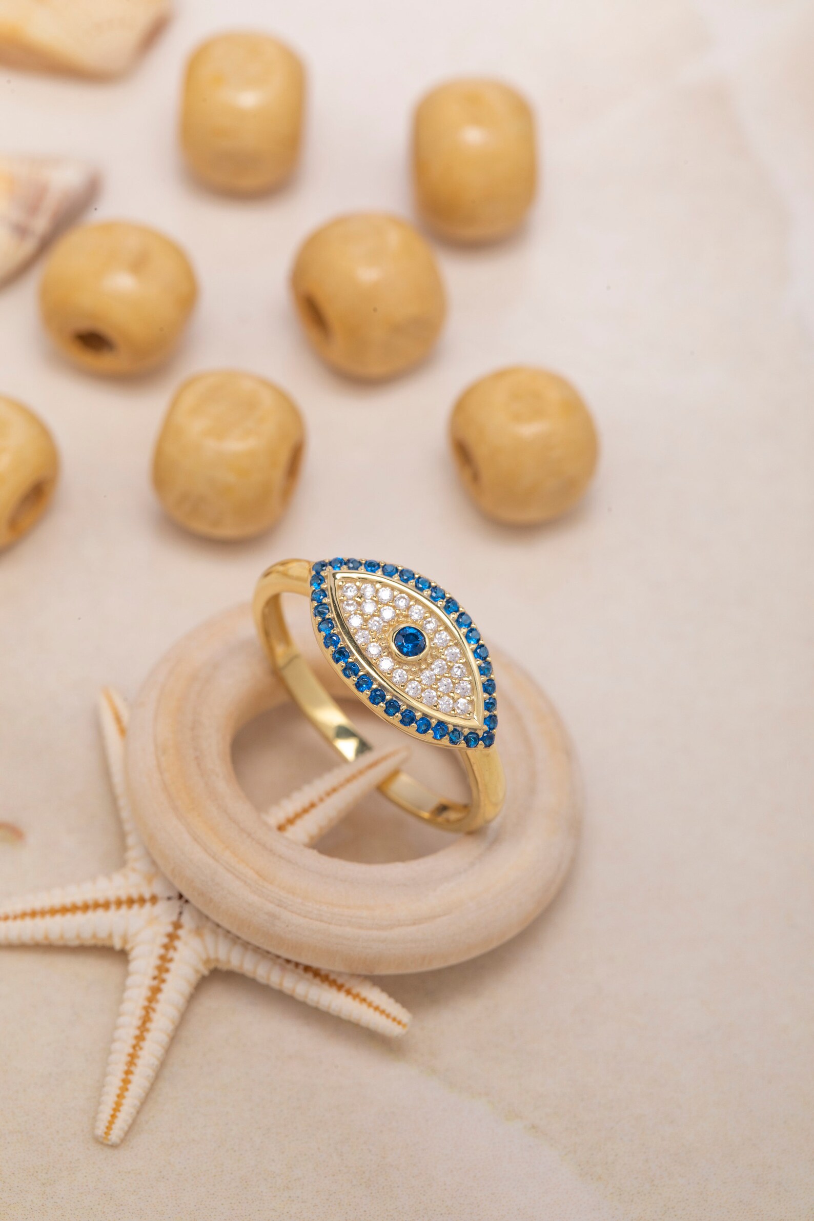 14K Solid Gold Evil Eye Ring Sterling Silver Evil Eye Ring - Etsy