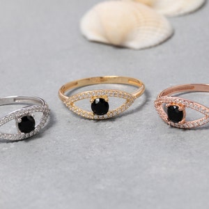 14K Solid Gold Evil Eye Ring, Sterling Silver Evil Eye Ring, Handmade ...