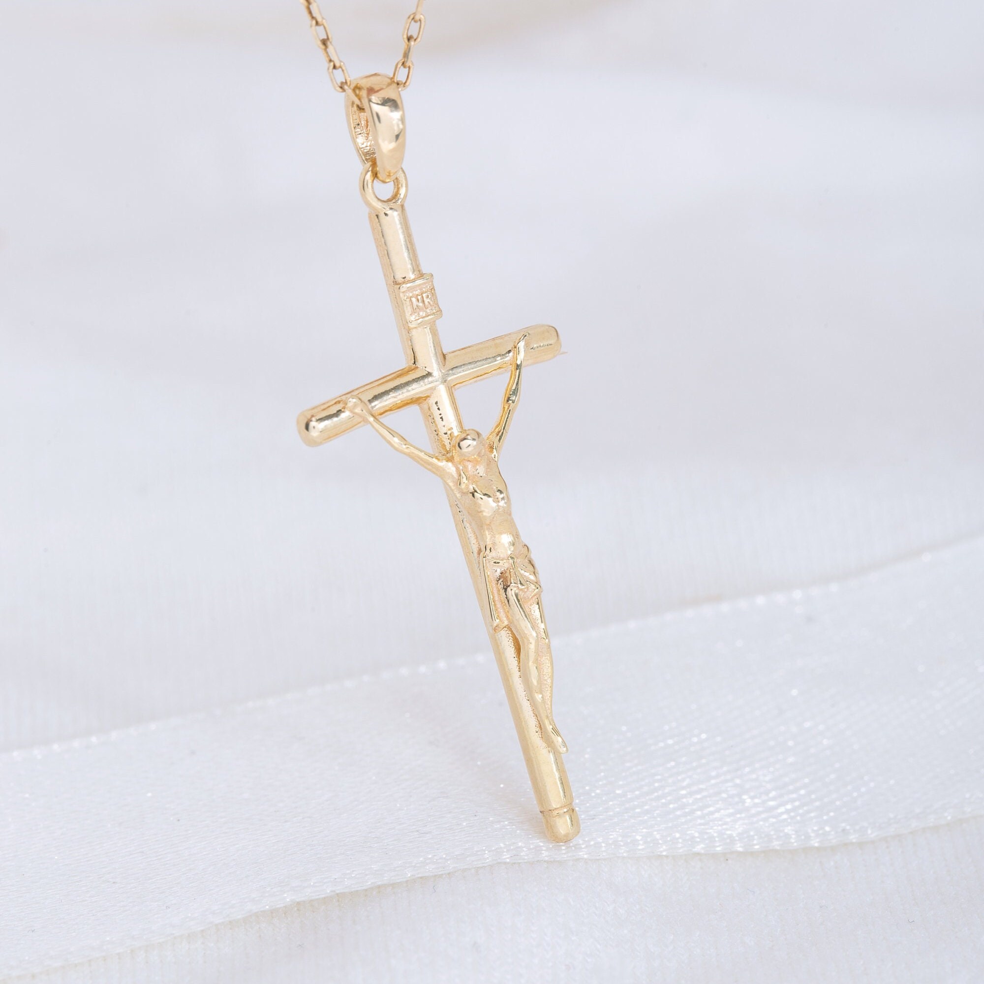 14K Solid Gold Jesus Cross Necklace 925 Sterling Silver Jesus - Etsy