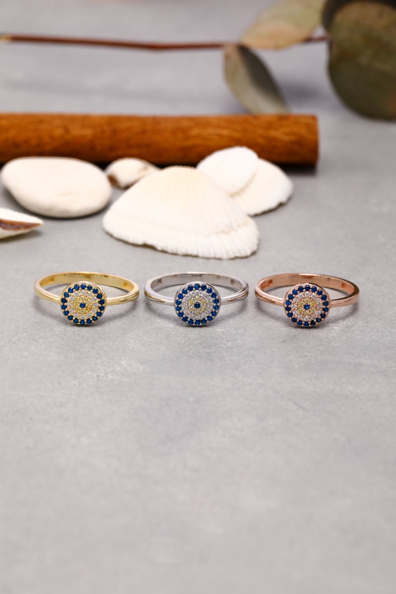14K Solid Gold Evil Eye Ring Sterling Silver Evil Eye Ring - Etsy