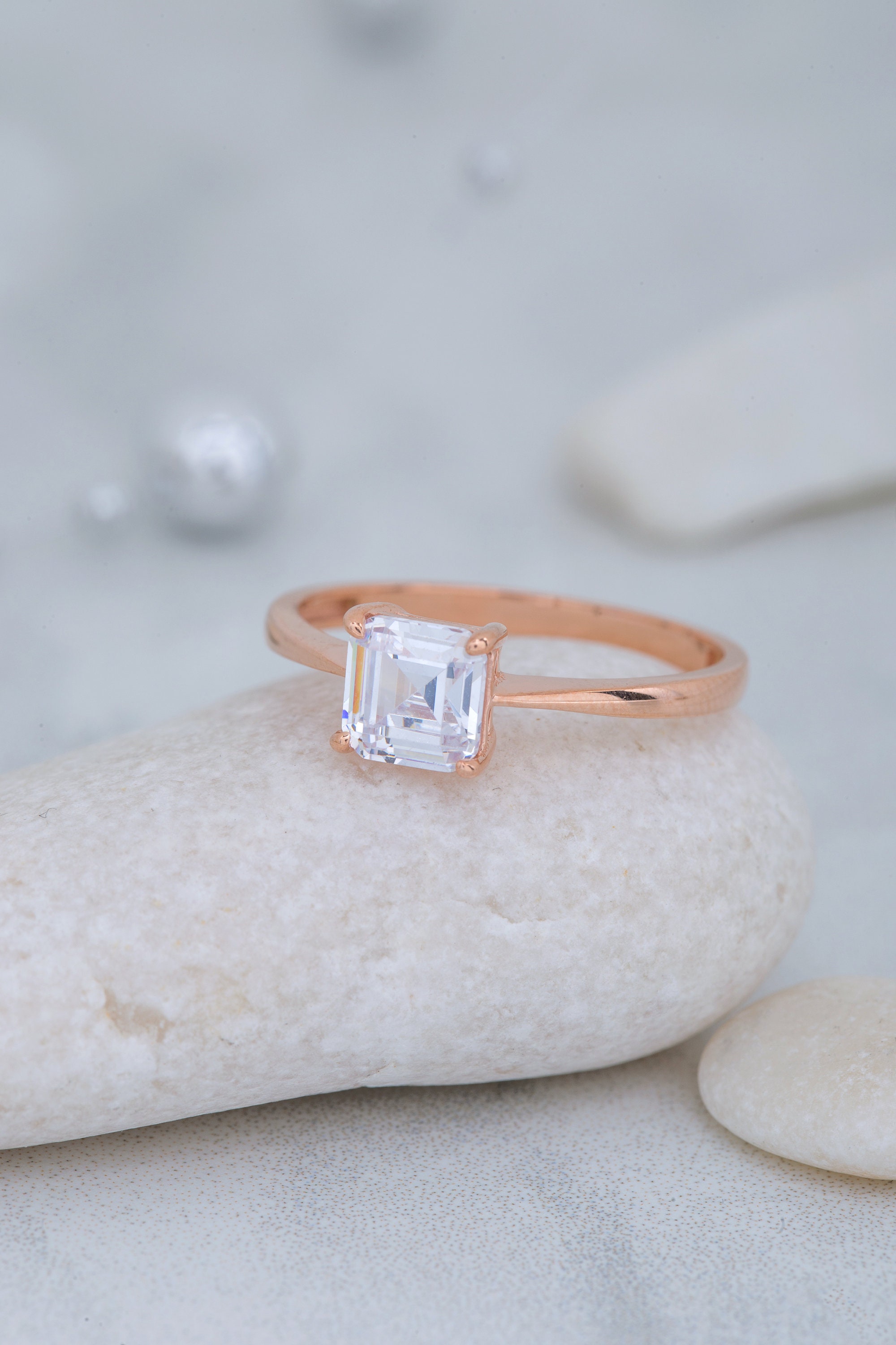 14K Solid Gold Square Stone Solitaire Ring 925 Sterling - Etsy