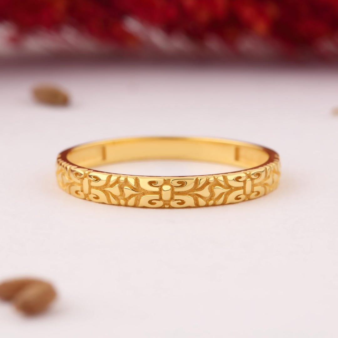14K Solid Gold Wedding Band Ring, 925 Sterling Silver Wedding Band Ring ...